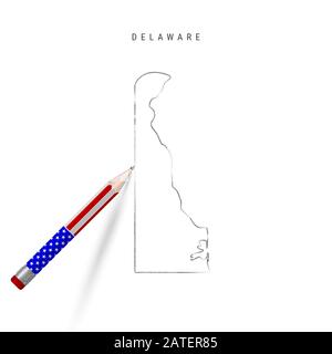 Delaware US state hand drawn pencil sketch outline map with heart shape ...