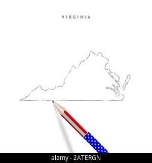 Virginia US state hand drawn pencil sketch outline map with heart shape ...
