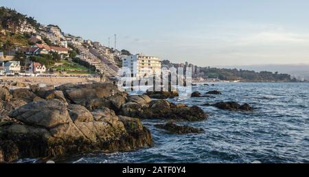 Renaca beach, Chile. Nature of the Chilean coast of the Pacific Ocean ...