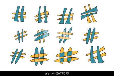 Hashtag signs. Number sign, hash sign. Collection of 16 black symbols ...