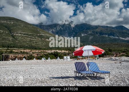 Beach near village of Palasa (Palase), Ionian Sea below Llogara ...