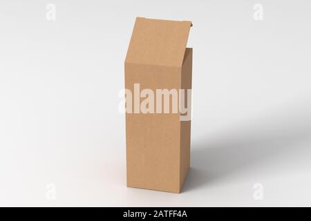 Blank cardboard tall and slim gift box with opened hinged flap lid on ...