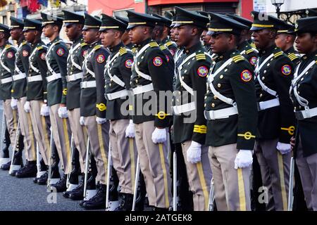 Military parade marching down the street in Santo Domingo Dominica ...