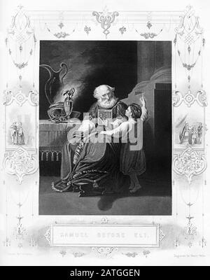 Engraving of a young Samuel telling Eli the priest about his vision ...