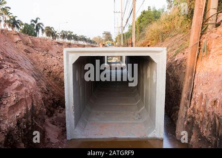 Large size square concrete manholes are installed at construction site ...
