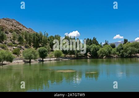 A view of the high-altitude Nako lake in Kinnaur district of Himachal ...
