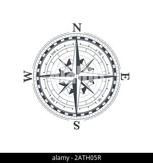 Vector Vintage Wind Rose Symbol, Compass Icon Closeup, Isolated Stock ...