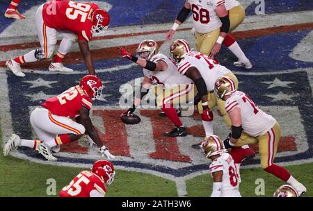 The San Francisco 49ers line up against the Los Angeles in an NFL ...