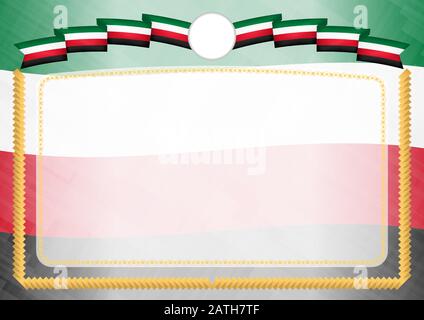 Horizontal frame and border with Kuwait flag, template elements for ...