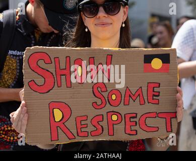 Perth, Australia. 26th January 2020. Aboriginal Elder speaking to the ...