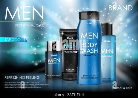 Cosmetic shower products vector banner template. Cosmetics body wash ...