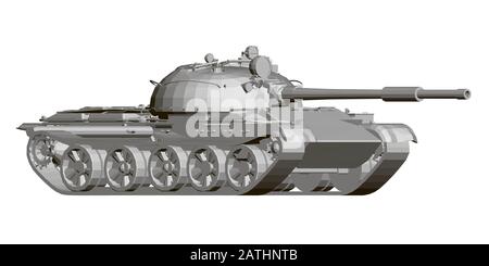 Polygonal model of a battle tank. 3D. Side view. Vector illustration ...