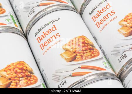 Close up shot of ASDA value baked beans. Common everyday food for many ...