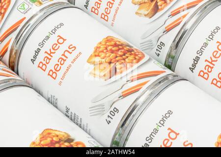 Close up shot of ASDA value baked beans. Common everyday food for many ...