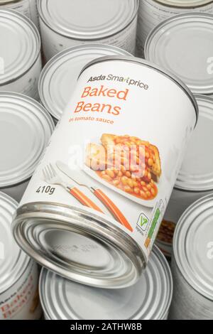 Close up shot of ASDA value baked beans. Common everyday food for many ...