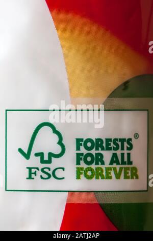 FSC logo symbol on pack of M&S decorated toilet paper 3-ply super soft ...