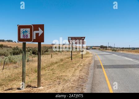 Brown tourist sign for the N7 Highway the Cape Namibia route, Swartland ...