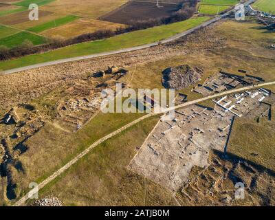 Drone top view The ancient Thracian city of Kabyle, Kabile or Cabyle in ...
