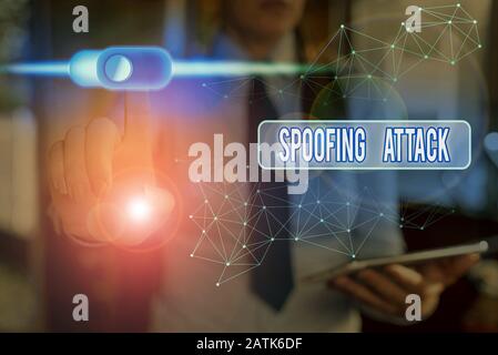 Handwriting text writing Spoofing Attack. Conceptual photo ...