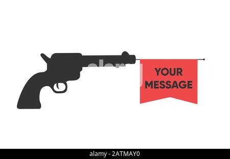 Shooting toy gun pistol with bang flag vector icon. Weapon pistol toy ...