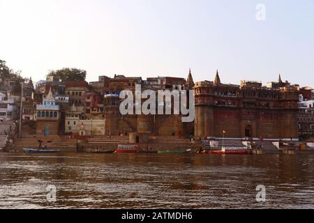 Long view of popular Assi Ghat with several pilgrims, that stands at ...