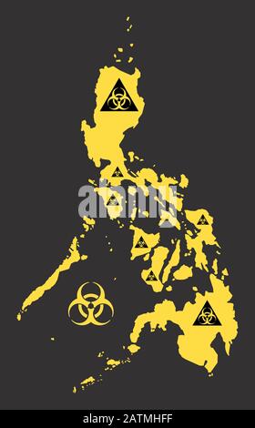 Map of Philippines with warning quarantine yellow tape. Danger ...