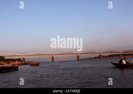 view of popular Assi Ghat with several pilgrims, that stands at the ...