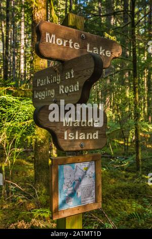 Trail signs, map, at Maude aka Maud Island Trail, Quadra Island ...