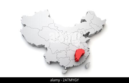 Jiangxi. A province of China. A detailed 3D rendering of a shaded ...