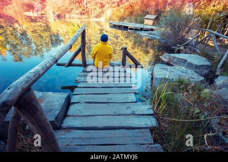 Autumn forest on the shore of the lake in the reflection Stock Photo ...