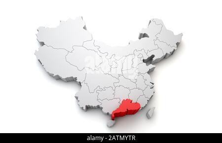 Guangdong China map with Chinese national flag illustration Stock Photo ...