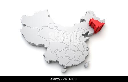Jilin. A province of China. A detailed 3D rendering of a shaded relief ...