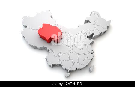 Qinghai. A province of China. A detailed 3D rendering of a shaded ...