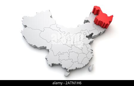 Heilongjiang. A province of China. A detailed 3D rendering of a shaded ...