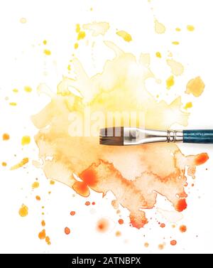 Colorful yellow watercolor wet brush paint liquid background for ...