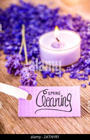 One Label With English Calligraphy Spring Cleaning. Red Hearts For ...