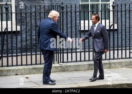 London, UK. 4 February 2020. Hassanal Bolkiah, the Sultan of Brunei, (R ...