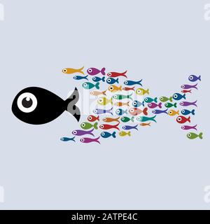 Many fish together as big fish of concept business teamwork Stock ...