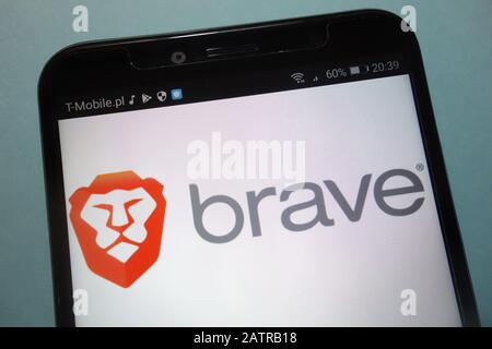 Brave browser logo on smartphone, Brave is a free, open-source wab ...