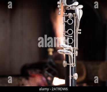 Focus on blazing fire and flames at blacksmith place of work with his ...