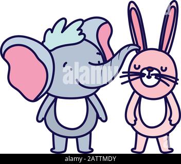 little pink cat and elephant cartoon character on white background ...