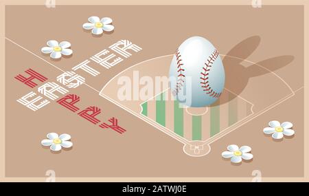 Happy Easter greeting card. Isometric illustration with 3D Easter egg ...
