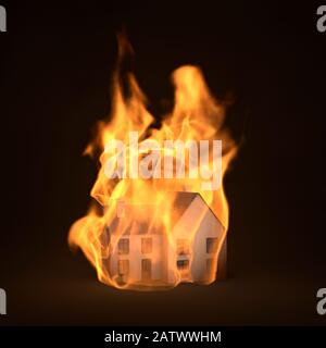 Fire insurance concept with burning house, 3D rendering Stock Photo - Alamy