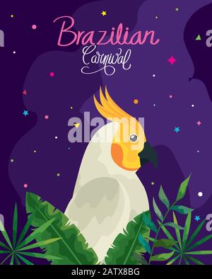 poster of carnival brazilian with parrot and leafs Stock Vector Image ...