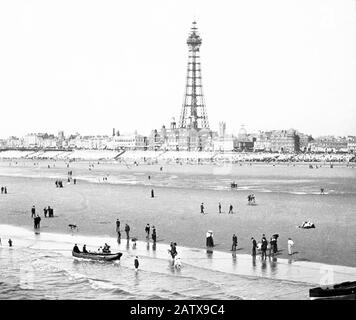 Blackpool Tower and beach, Victorian period Stock Photo - Alamy