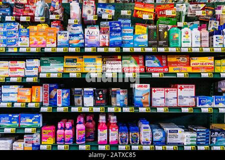 Pharmacy shelf display of over the counter medications Stock Photo - Alamy