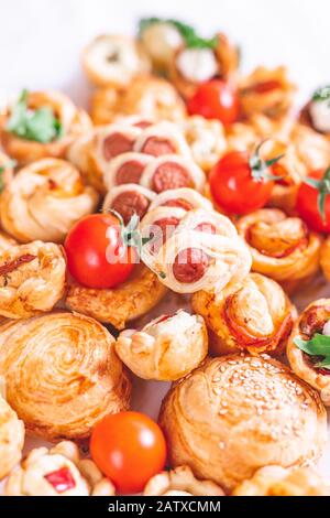 Close up of various pastry products on table Stock Photo - Alamy