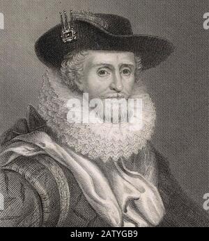 James I (1566-1625), King of England (reigned 1603-1625). Artwork from ...