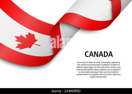 Waving ribbon or banner with flag of Canada. Template for independence ...