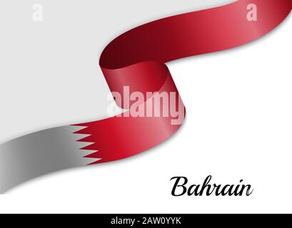 Waving ribbon or banner with flag of Bahrain. Template for independence ...